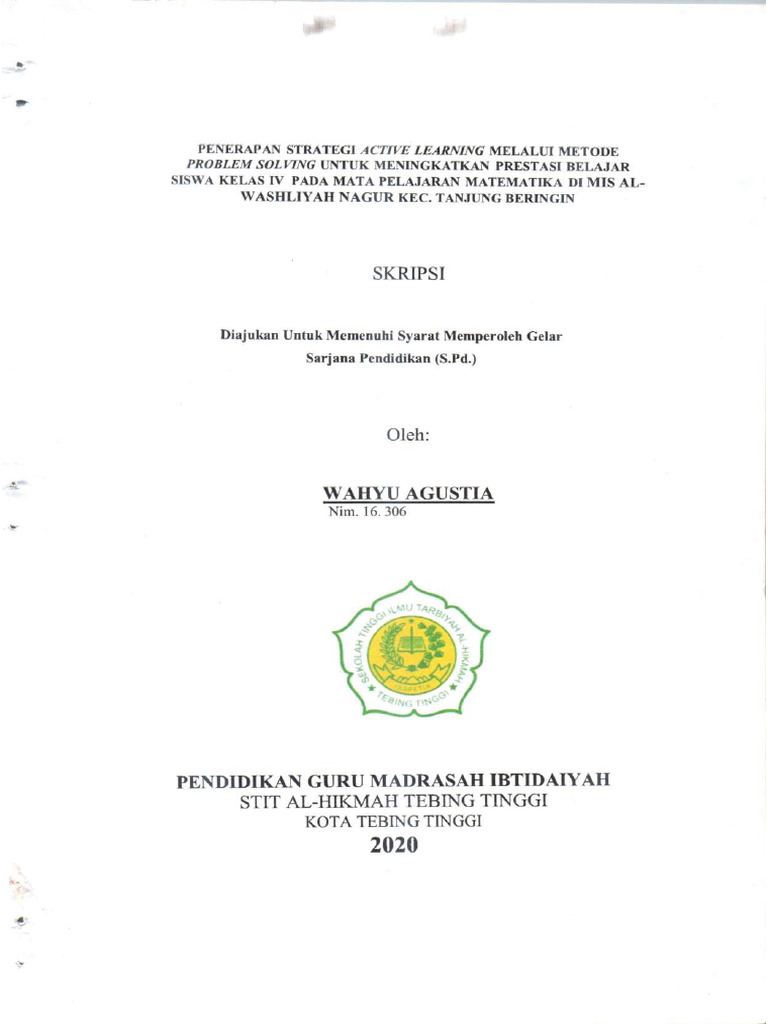 Penerapan Strategi Active Learning Melalui Metode Problem Solving Untuk ... Penerapan Strategi Active Learning Melalui Metode Problem Solving Untuk ...