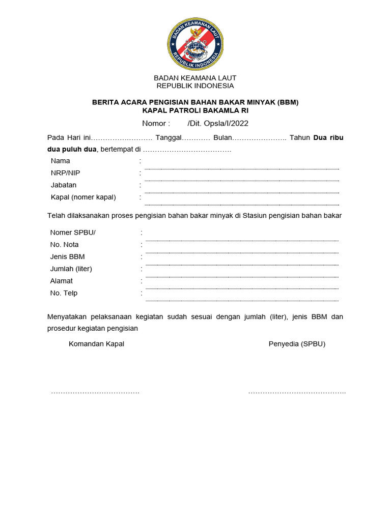 Format BAST BBM | PDF