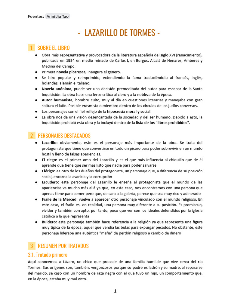 Análisis de "Lazarillo de Tormes" | PDF