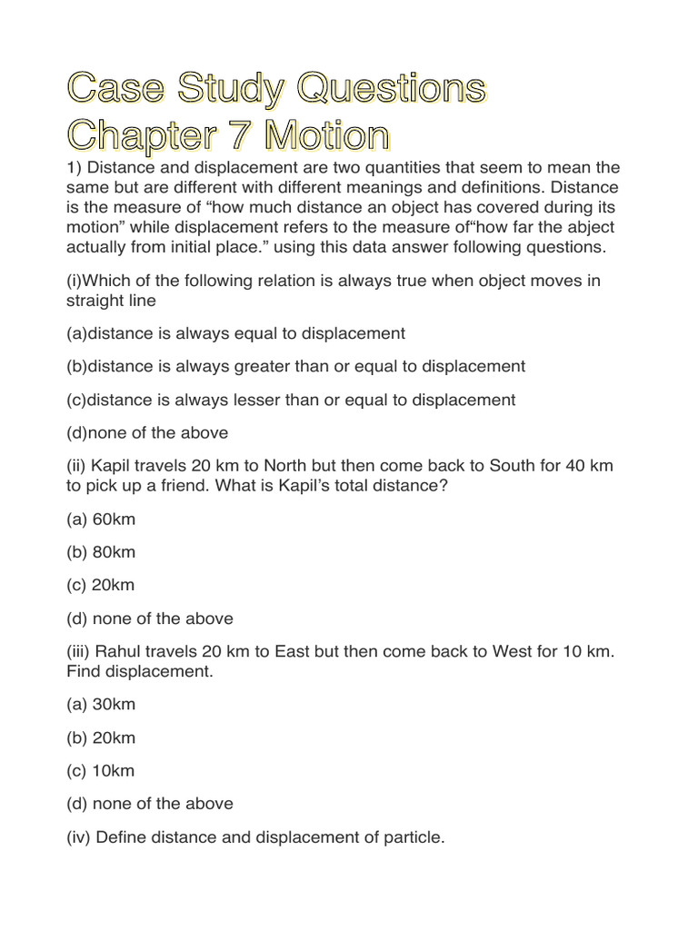 Motion Case Study: Distance, Displacement, and Speed | PDF | Teaching ...