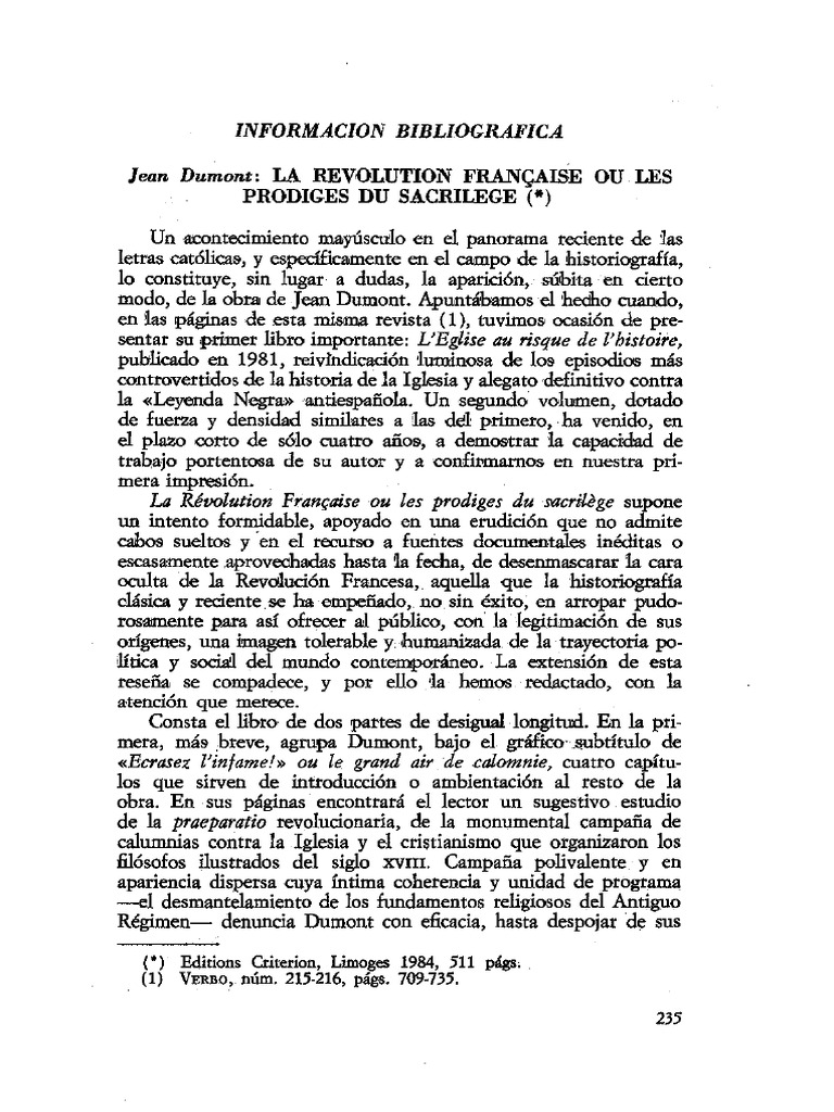 Jean Dumont i LA REVOLUTION FRANÇAISE OU LES PRODIGES DU SACRILEGE ...