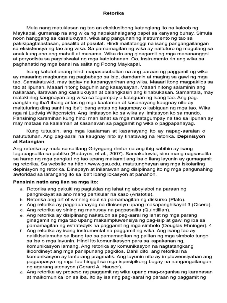 RETORIKA - FILIPINO 1 | PDF