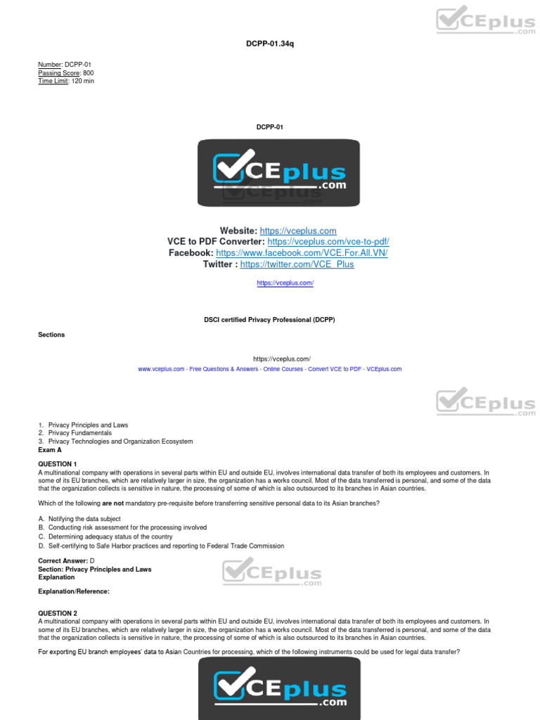 DSCI PracticeTest DCPP-01 v2019-06-12 | PDF | Business | Technology ...