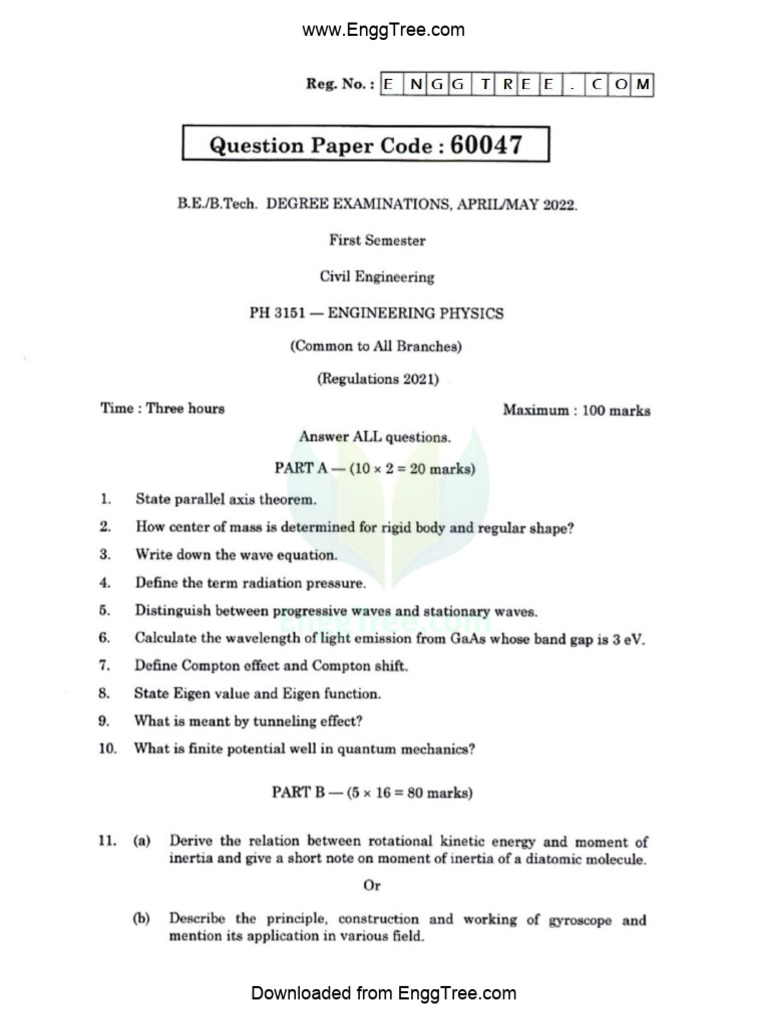 PH3151 Engineering Physics Apr May 2022 Question Paper Download | PDF