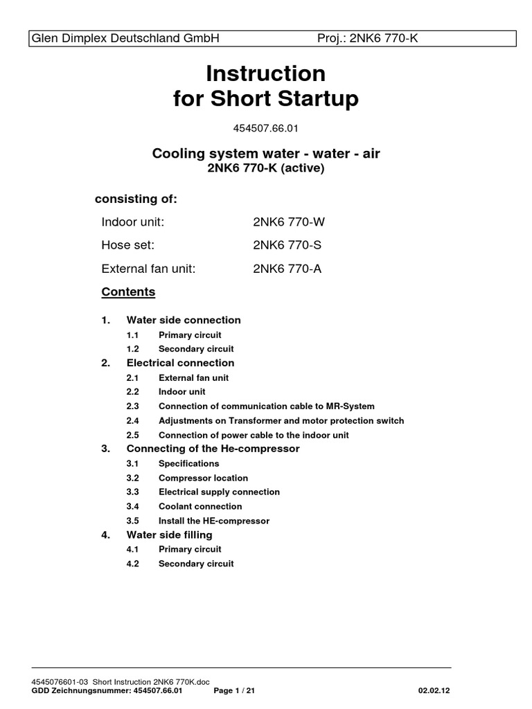 Instruction For Shor Startup Cooling System 2NK6770 | PDF