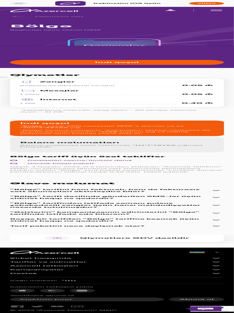 Bölgə tarifi Azercell | PDF