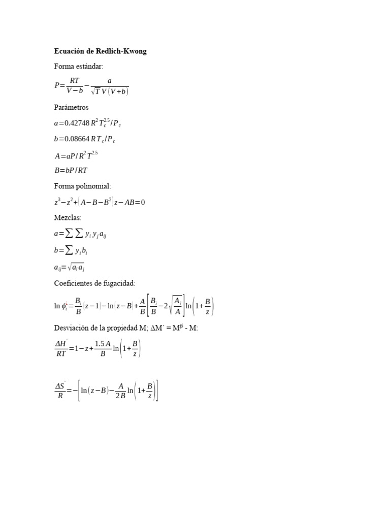 Ecuacion Redlich-Kwong | PDF
