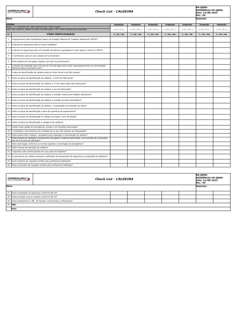 Check List Caldeira | PDF | Caldeira | Pressão