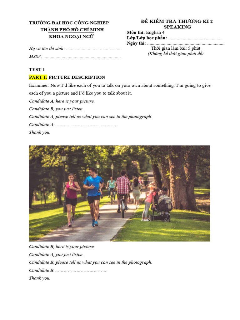 AV4 - Đề kiểm tra Speaking mẫu (thường kỳ 2) | PDF
