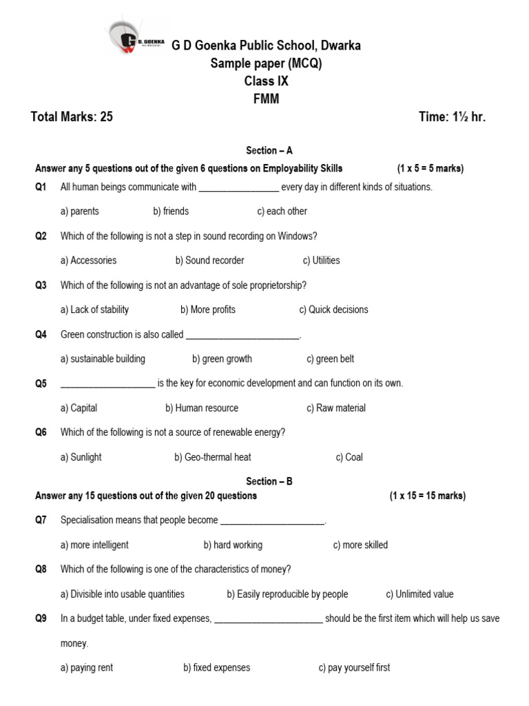 Fmm Sample Paper | PDF