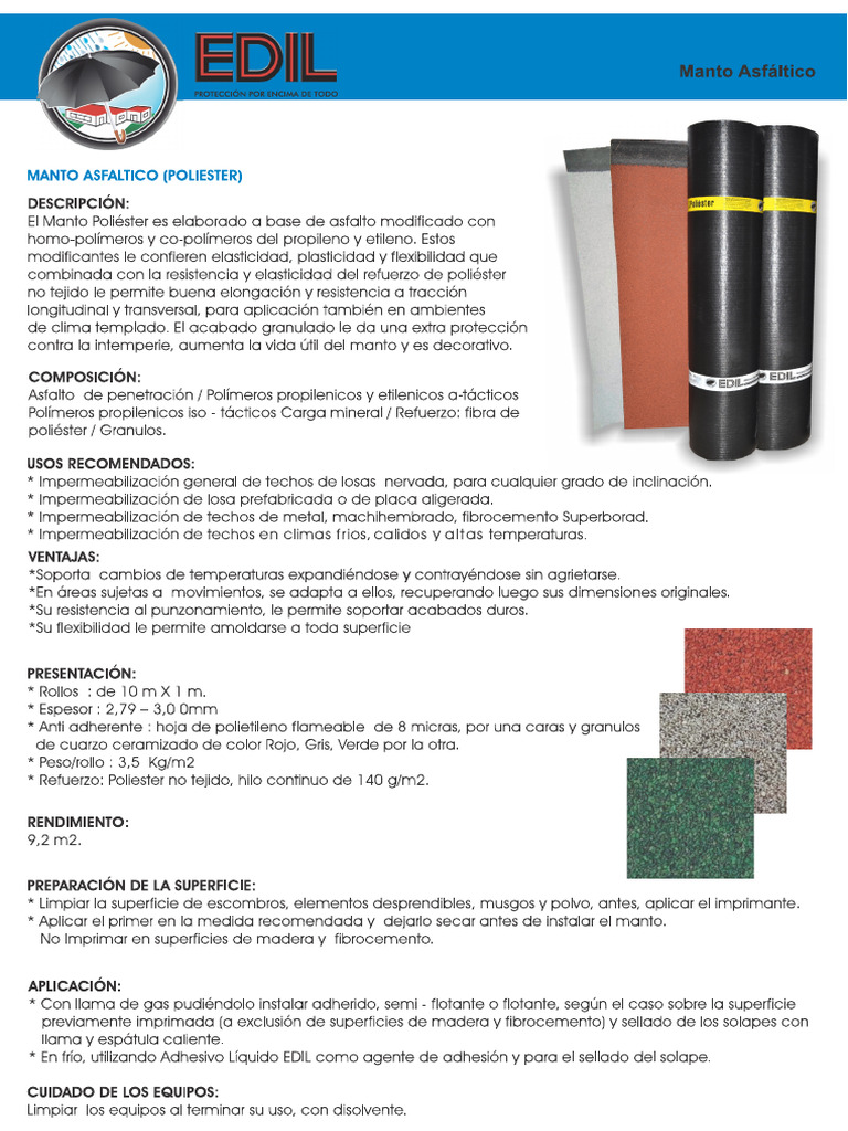 Ficha Tecnica Manto Asaltico Edil | PDF