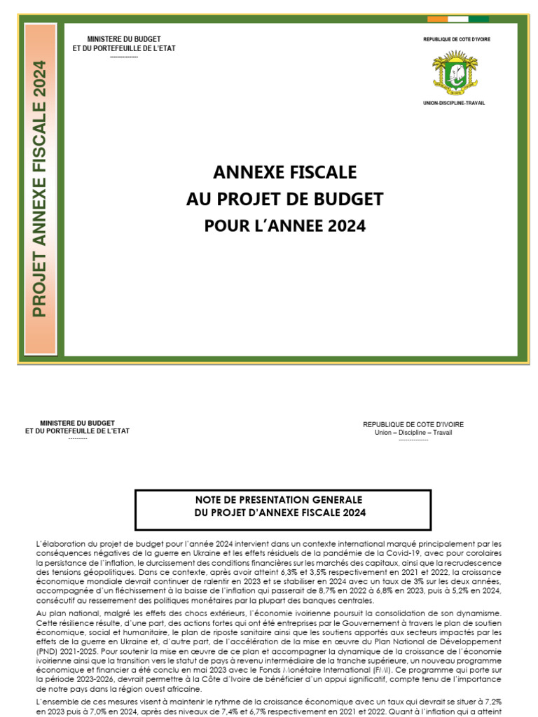 Annexe Fiscale Projet de Budget Pour L'année 2024 | PDF | Impôts | Taxe ...