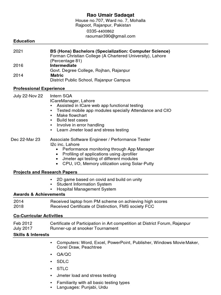 Rao Umair Updated Resume | PDF | Systems Engineering | Computing