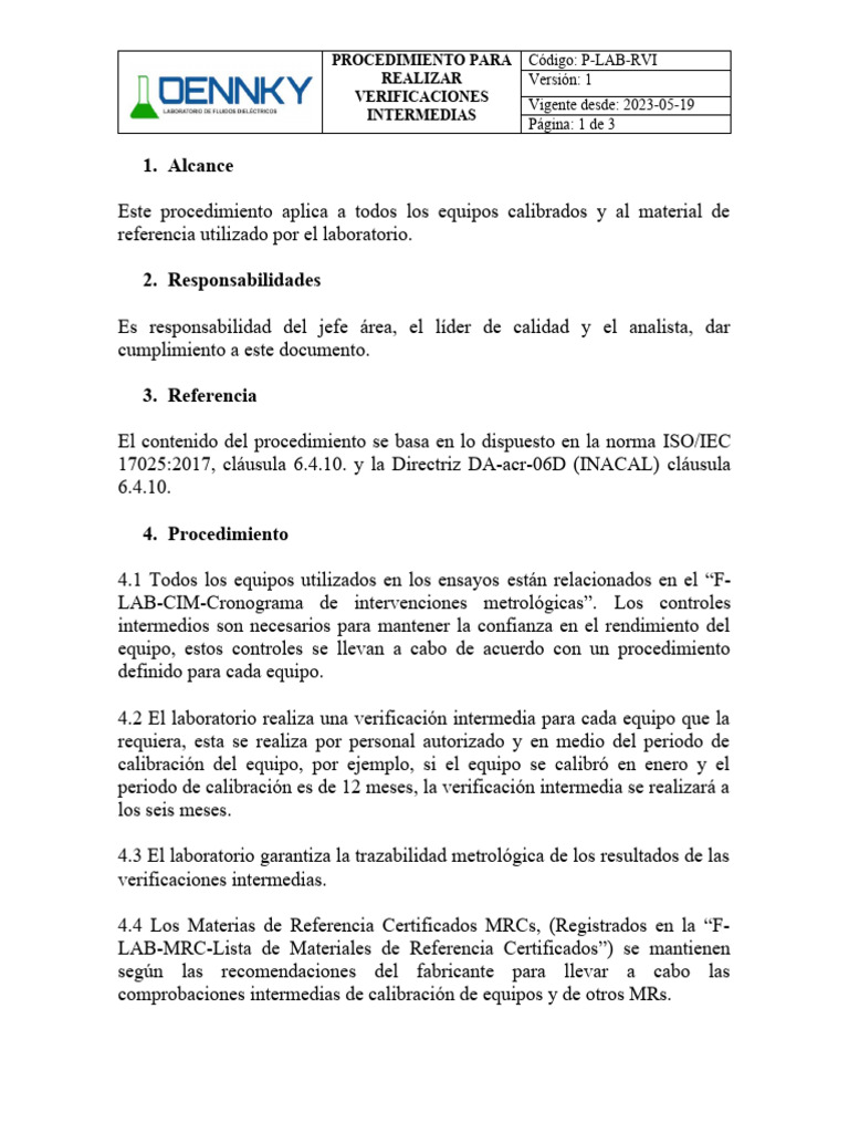P-Lab-Rvi-Procedimiento para Realizar Verificaciones Intermedias | PDF