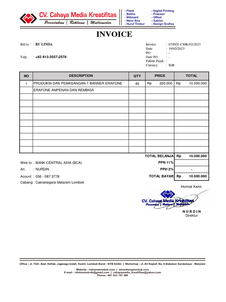 Invoice Pembelian T Banner Erafone | PDF