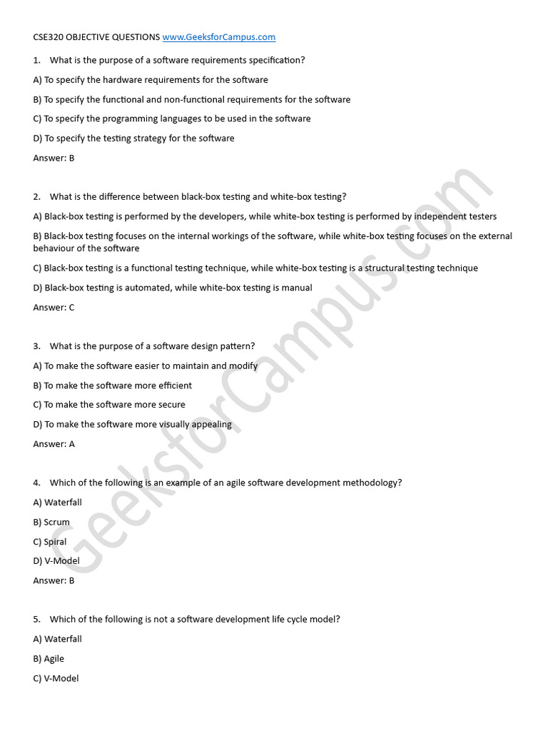 Cse320 MCQ | PDF | Software Testing | Software Development Process