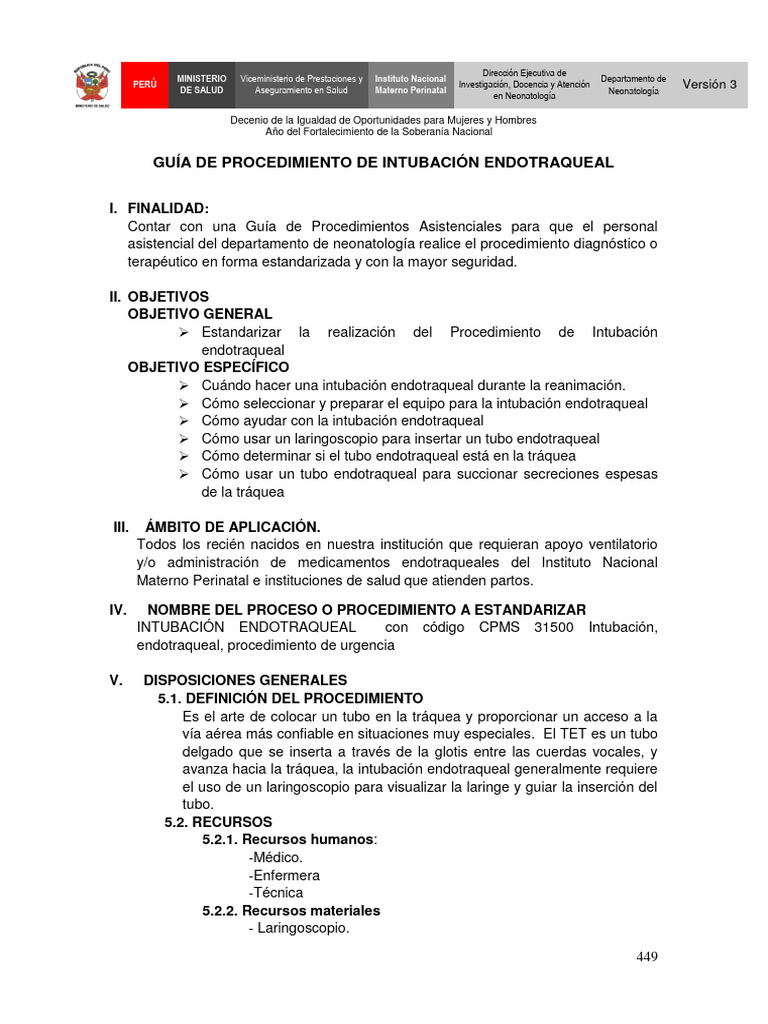 9 - Guía de Procedimiento de Intubacion Endotraqueal | PDF | Reanimación cardiopulmonar ...