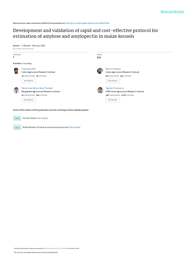 Development and Validation of Rapid and Cost-Effective Protocol For Estimation of Amylose and ...