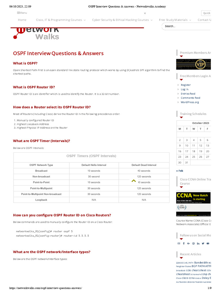 OSPF Interview Questions & Answers - Networkwalks Academy | PDF