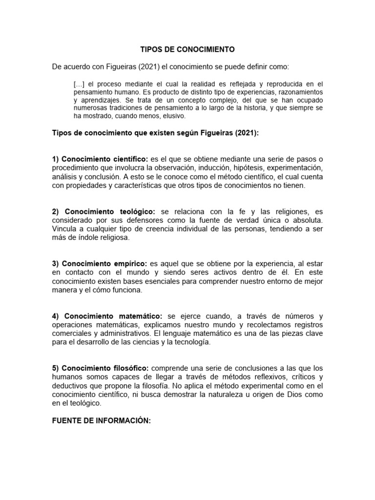 Tipos de Conocimiento | PDF
