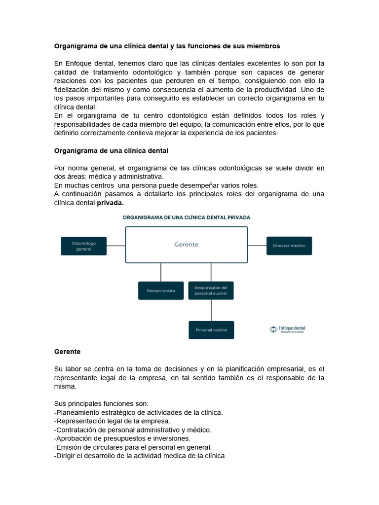 Organigrama de Una Clínica Dental y Las Funciones de Sus Miembros | PDF