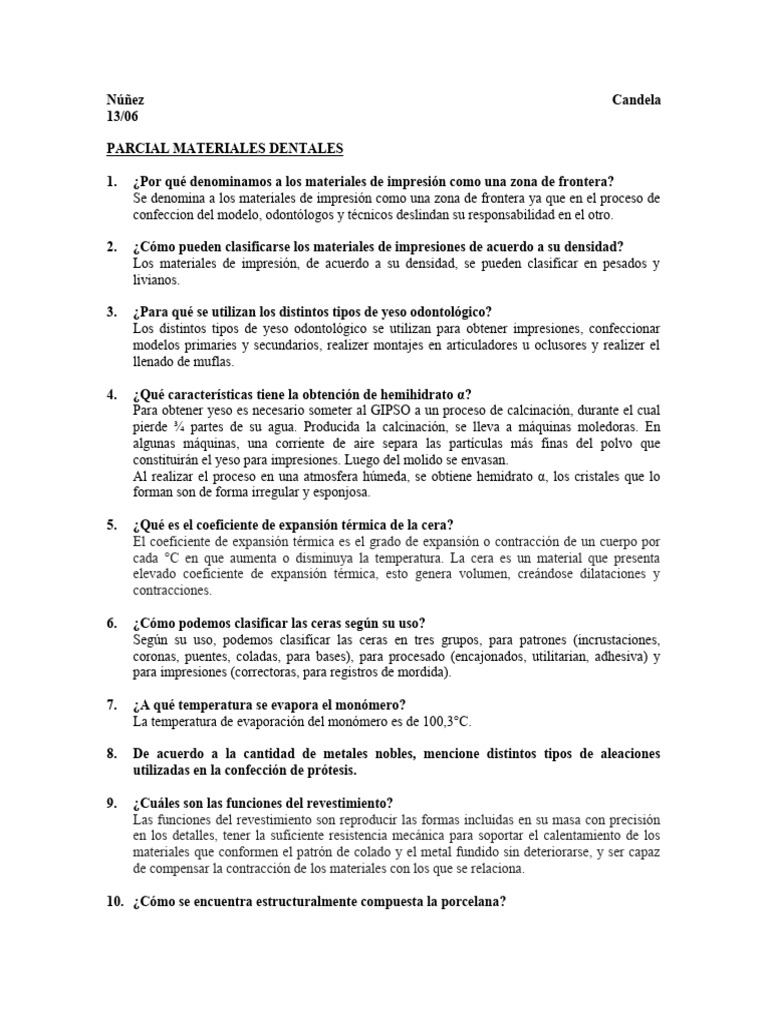 Segundo Parcial Materiales Dentales | PDF