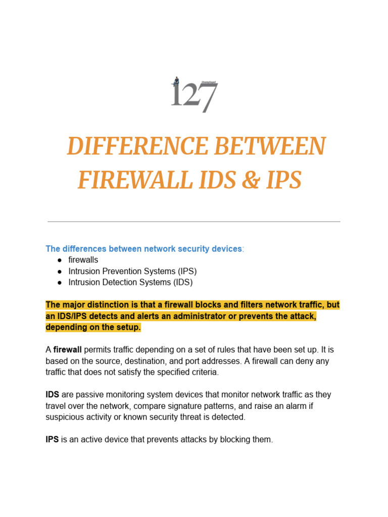 Firewall Vs Ids Vs Ips Pdf