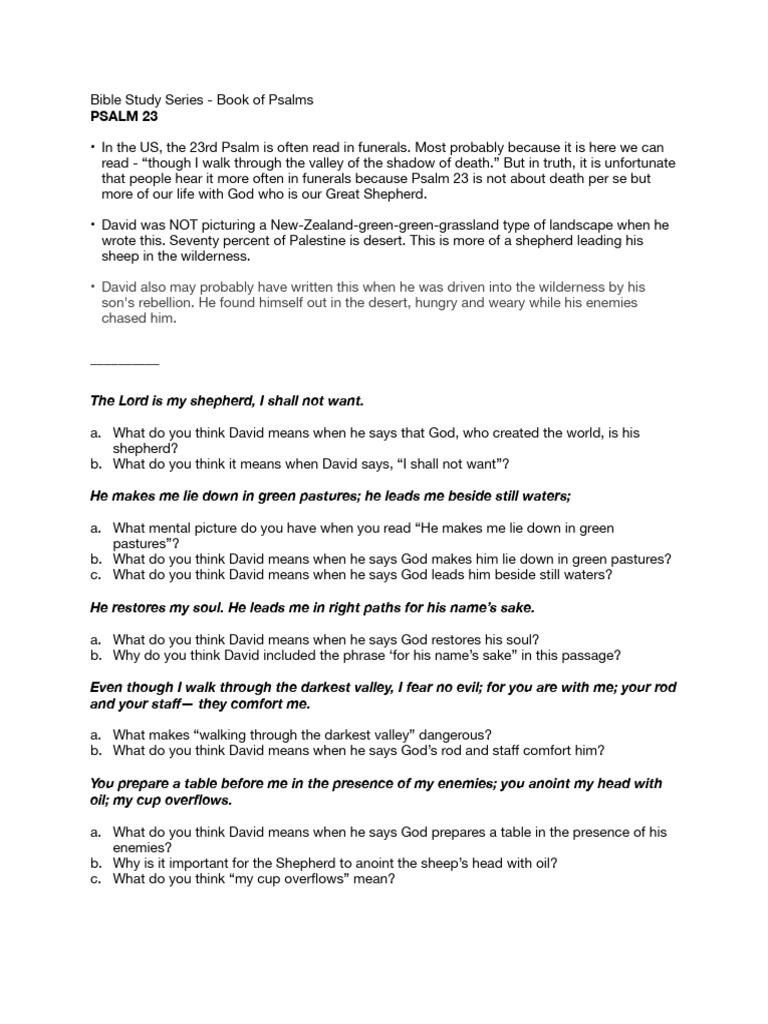Psalm 23: Line-by-Line Study Guide | PDF