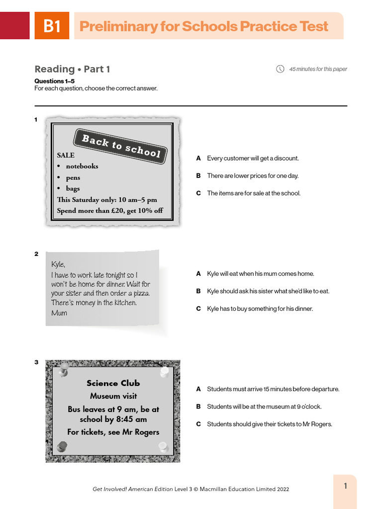 GIAE L3 Preliminary For Schools Practice Test | PDF