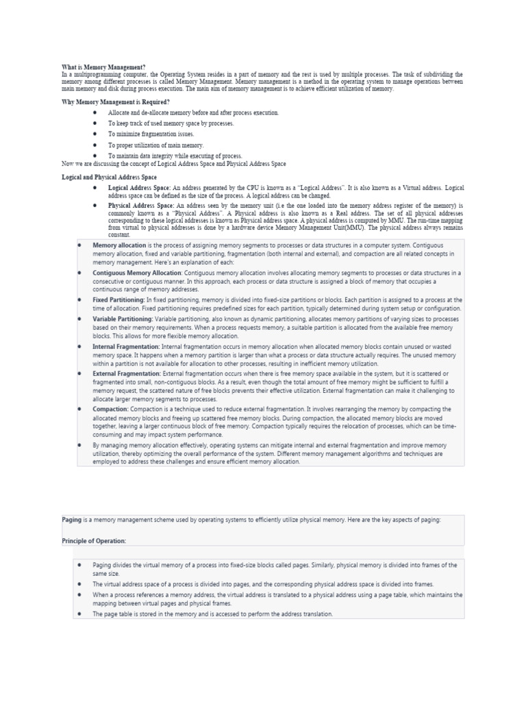 What Is Memory Management | PDF | Process (Computing) | Computer Data Storage