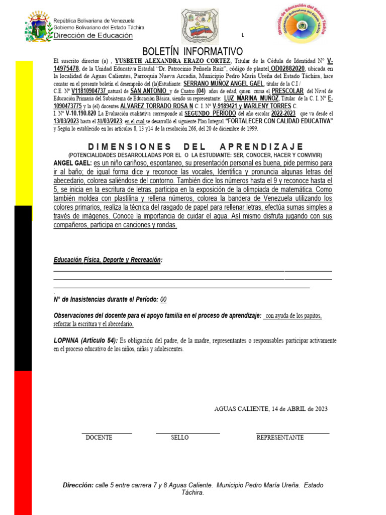 Formato Informe Descriptivo Periodo Escolar (4) | PDF | Educación ...