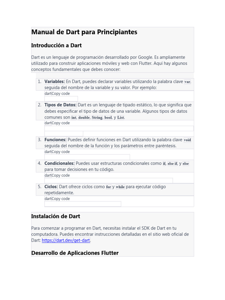 Manual de Dart para Principiantes | PDF | Lenguaje de programación ... Manual de Dart para Principiantes | PDF | Lenguaje de programación ...