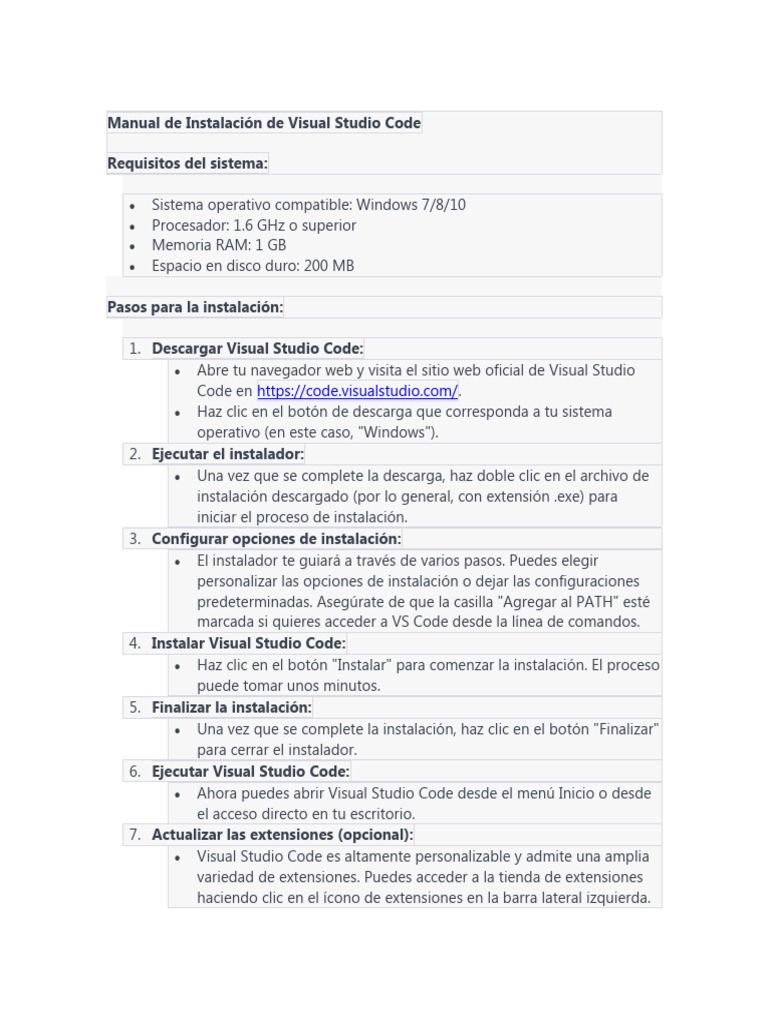 Manual de Instalación de Visual Studio Code | PDF