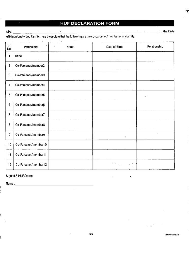 HUF Declaration Form | PDF