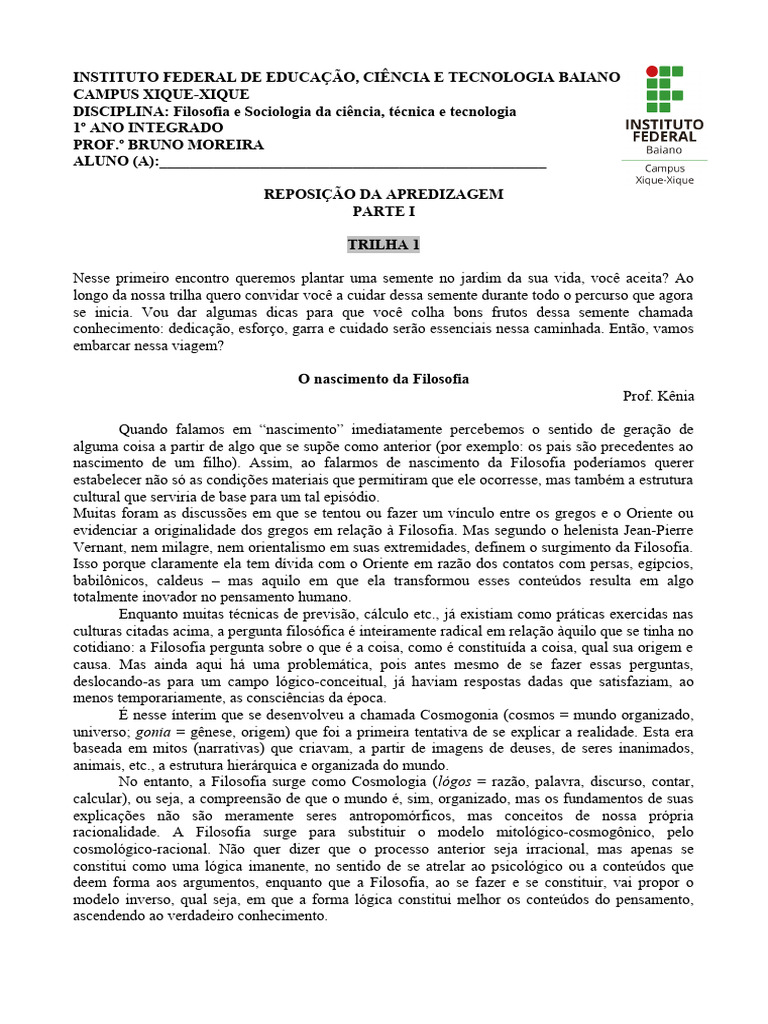 Nascimento da Filosofia: Uma Análise Racional | PDF