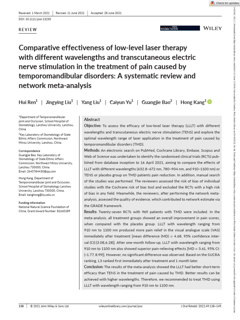 J of Oral Rehabilitation - 2021 - Ren - Comparative Effectiveness of ...