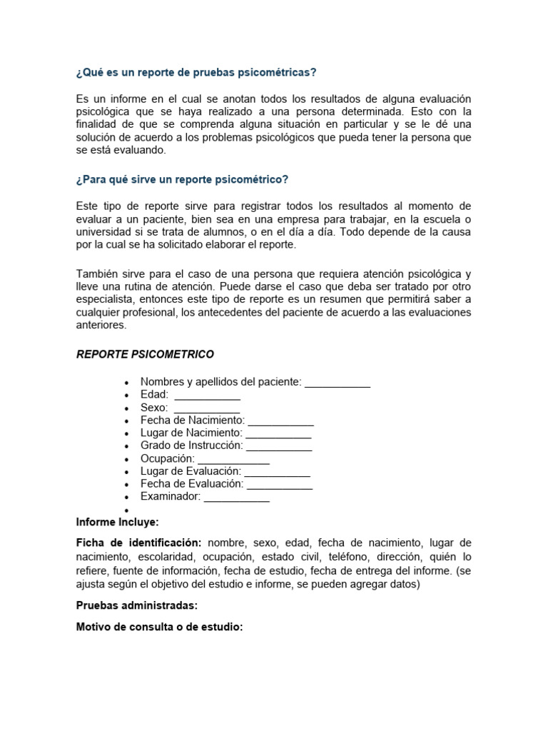 Qué Es Un Reporte de Pruebas Psicométricas y Estructura | PDF | Sicología | Cognición