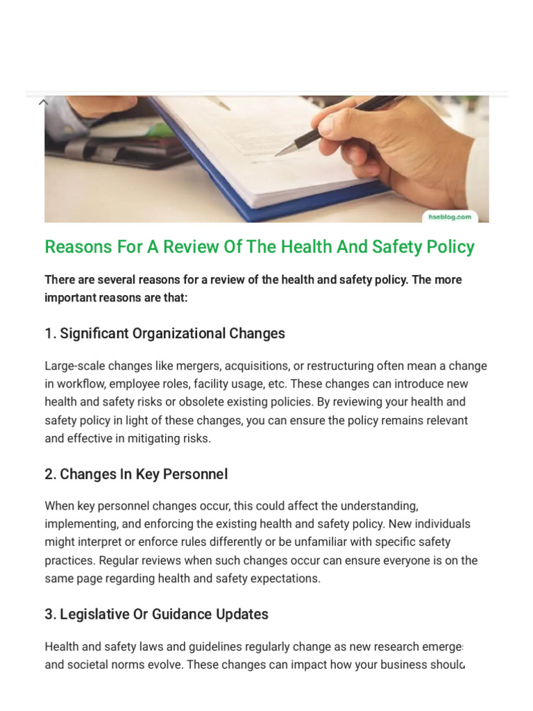 Health and Safety Policy Review Necessity | PDF