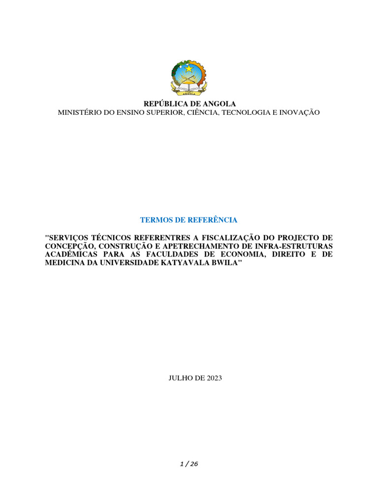 1 - Termo de Referência Universidade Katyavala Bwila | PDF