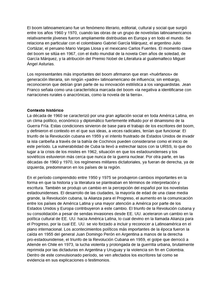 El Boom Latinoamericano: Contexto y Características | PDF