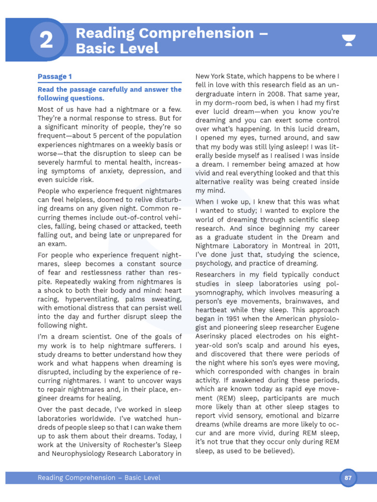 Reading Comprehension Basic Level 1 | PDF