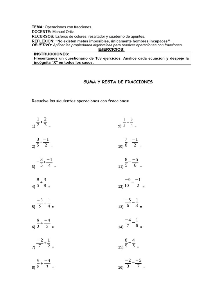 Taller de Operaciones Con Fracciones | PDF