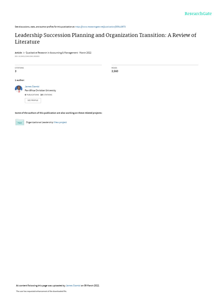 Leadership Succession Planning And Organization Transition Pdf