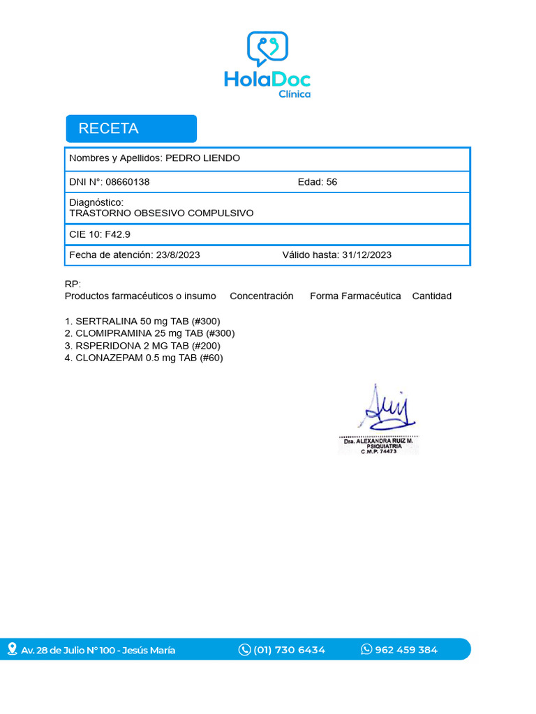 Receta e Indicaciones de DR (A) Alexandra Luz Ruiz Martínez - Paciente ...