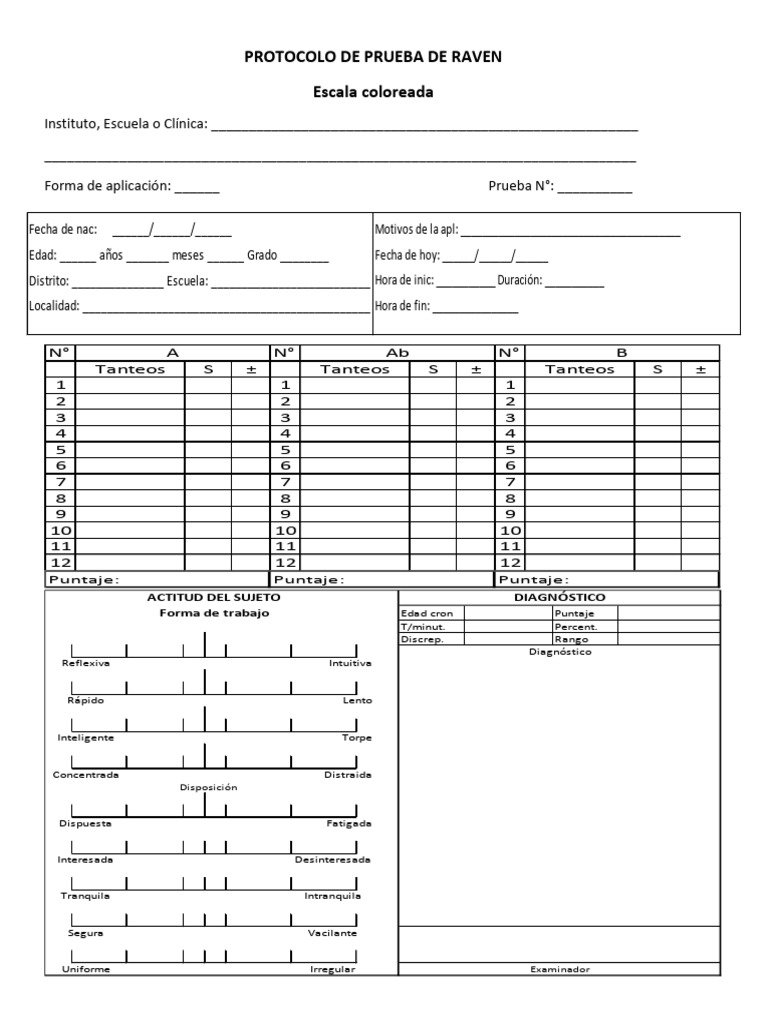 Protocolo de Prueba Raven | PDF