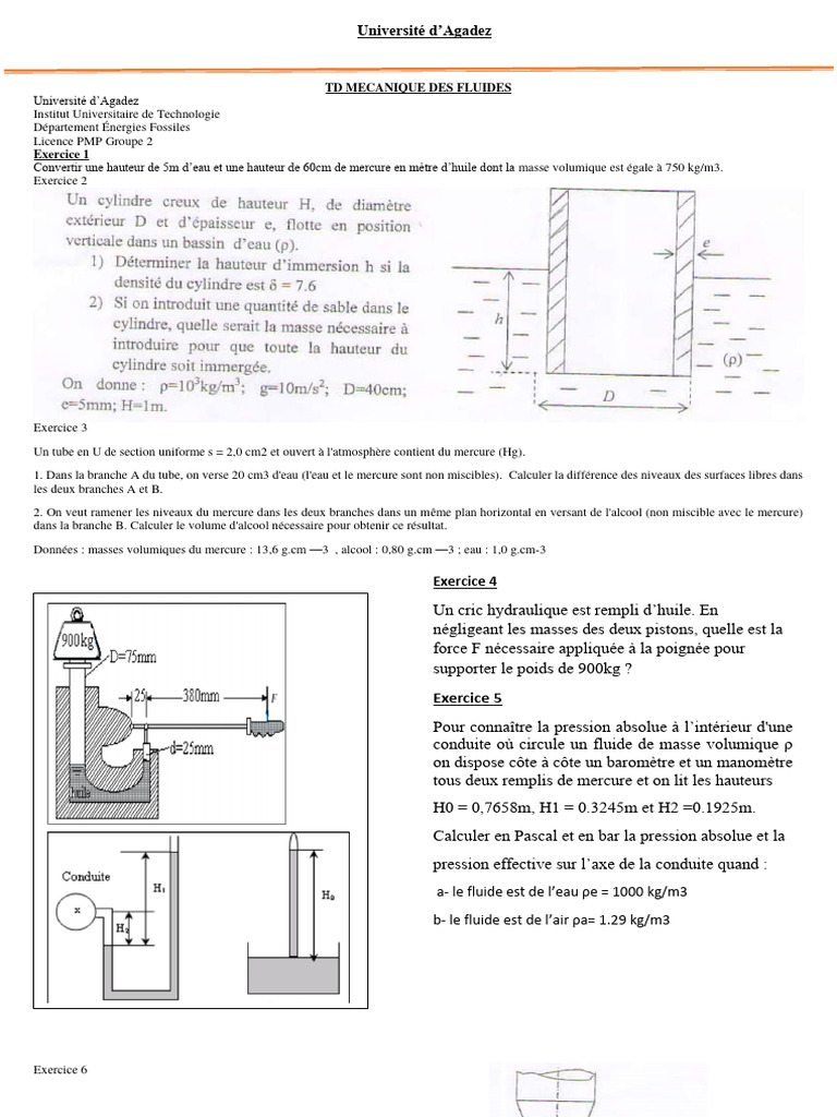 TD MECANIQUE DES FLUIDES.docx PMP2 | PDF
