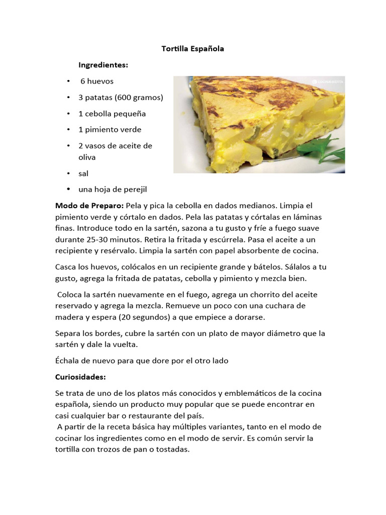 1 Nivel Tortilla Española | PDF
