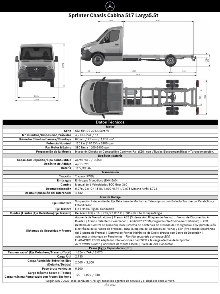 Sprinter Chasis Cabina 517 Larga 5.5t - Ficha | PDF