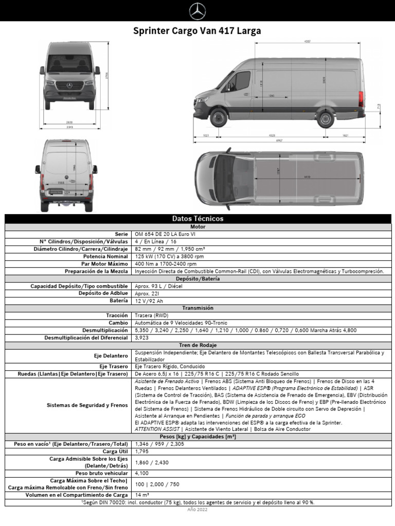Sprinter Cargo Van 417 Larga TA - 907645 | PDF | Eje | Coche