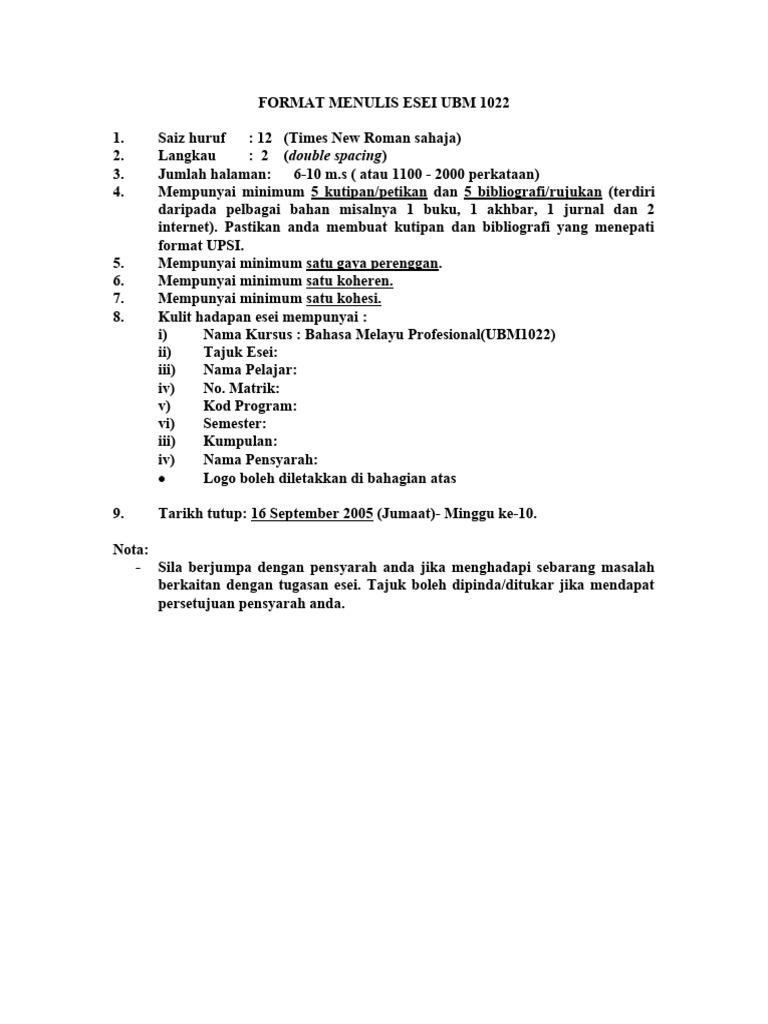 FORMAT MENULIS ESEI UBM 1022 | PDF